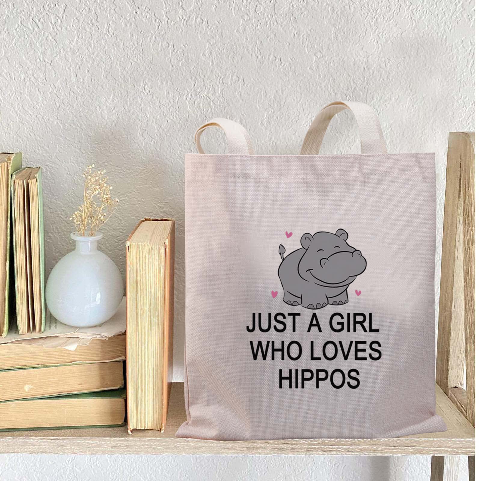 BDPWSS Hippopotamus Gift Hippo Lover Gift Just a Gi-rl Who Loves Hippos Inspirational Tote Bag (loves hippos TG)