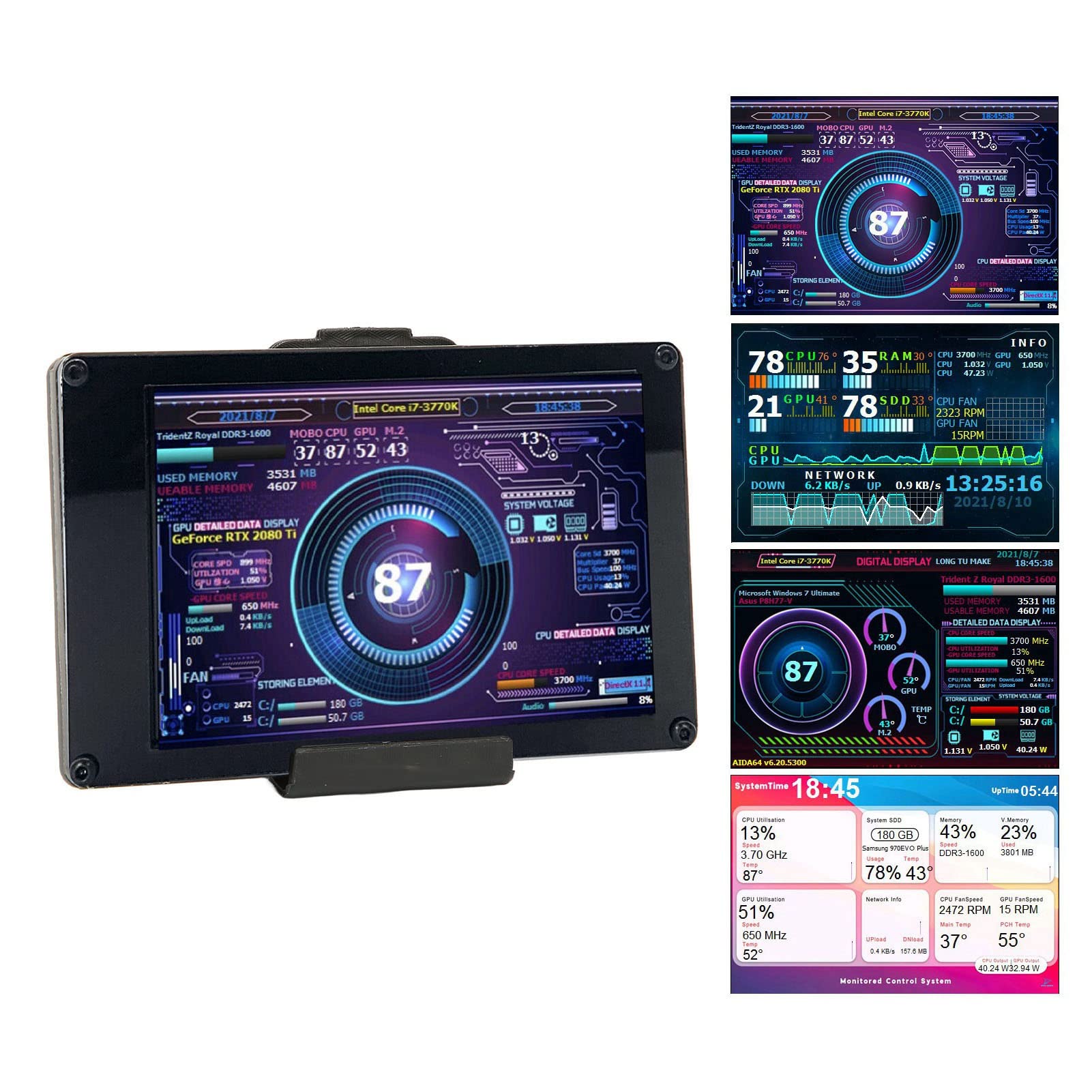 DAUERHAFT PC Temperature Display, Auto Off Theme Editor Computer Temp Monitor Customizable Layout Dimmable Rotatable IPS Screen 3.5 Inch for Desktop