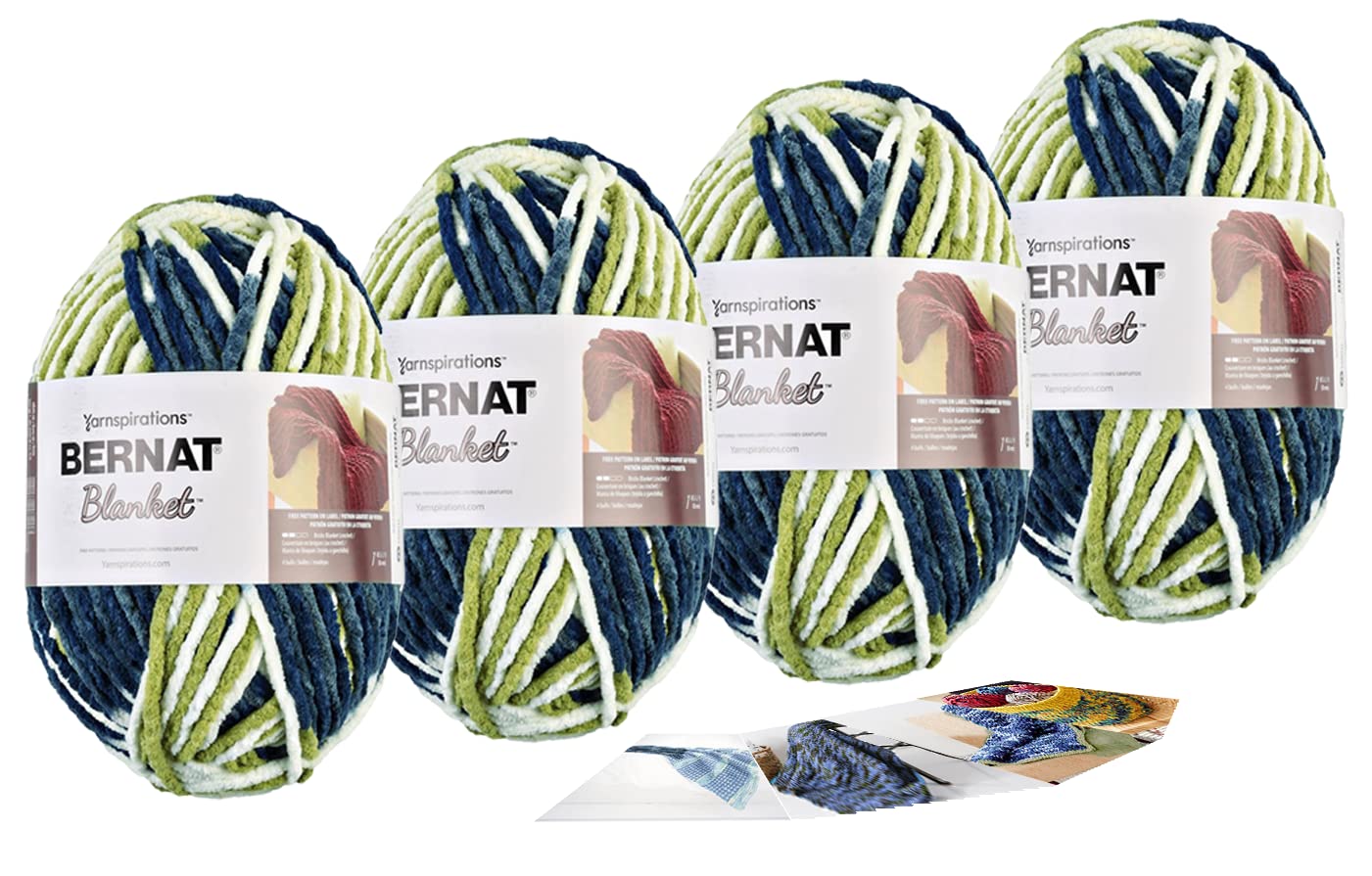 Bernat Blanket Yarn - Big Ball (10.5 oz) - 4 Pack with Pattern Cards in Color (Oceanside)