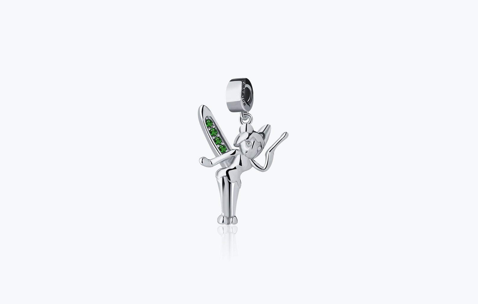 BOLENVI Tinkerbell Fairy Green Swarovski Crystals 925 Sterling Silver Dangle Pendant Charm Bead For Pandora & Similar Charm Bracelets or Necklaces