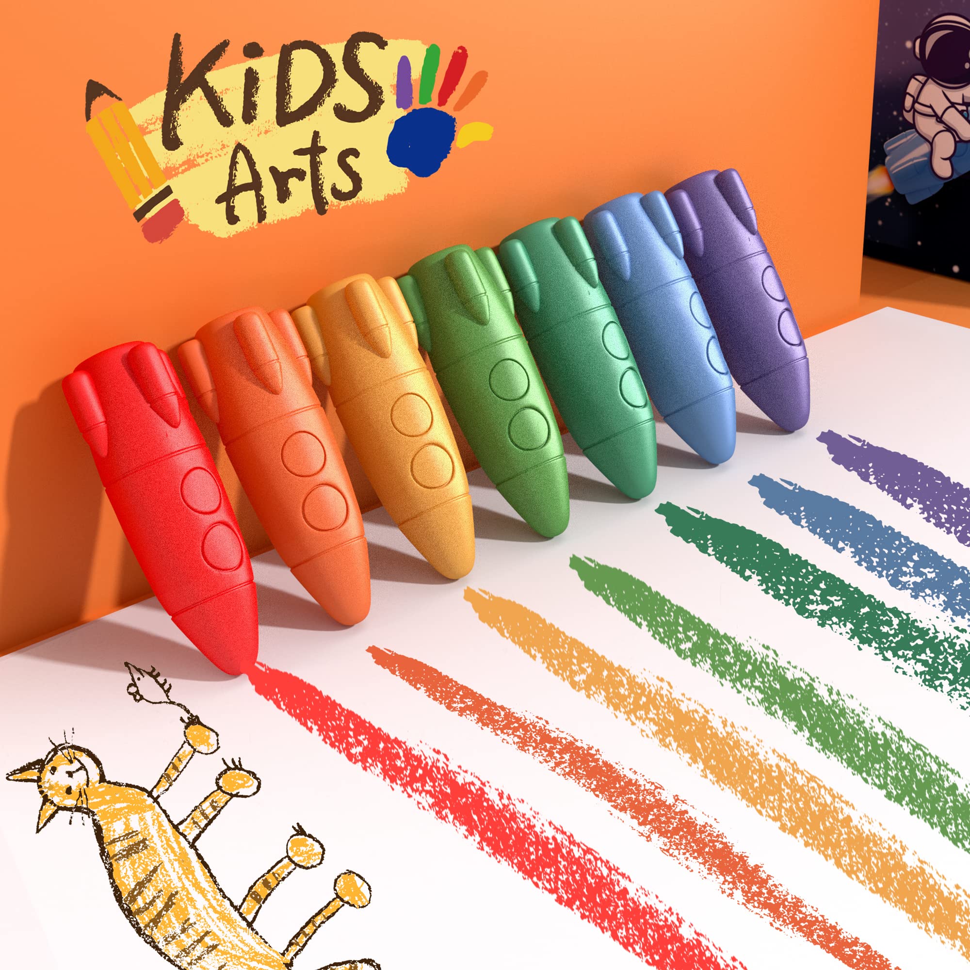 MASSRT 24 Colors Space Crayons for Toddlers Age 1-3, Non-toxic Mess Free Unbreakable Crayon Gifts, Easy to Hold Washable Crayons, Safe Coloring Gifts for Babies and Children