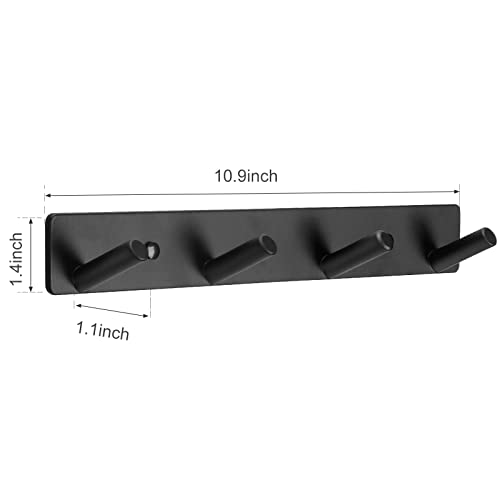 Lwenki Key Holder for Wall, Key Rack with 4 Key Hooks to Hang Keyrings, Dog Leash, Umbrella, Sunglasses – Key Hanger with Mounting Hardware for Glass, Tile and Wood (10.9” x 1.4” x 1.0”) (Black)