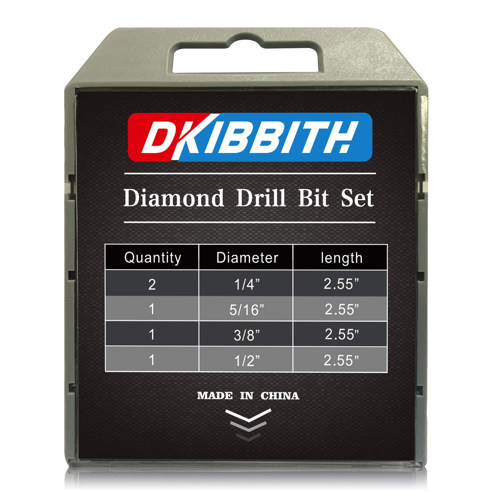Dry Diamond Drill Bits Set 5 PCs for Granite Ceramic Marble Tile Stone Glass Hard Materials (not for Wood), Round Shank 1/4, 5/16, 3/8, 1/2 inch with Storage Case