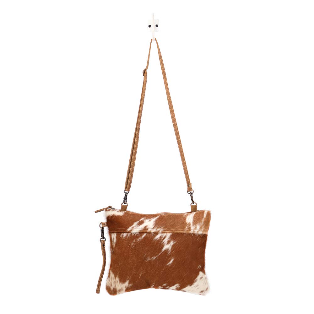 Myra Bag Ivory & Drab Upcycled Leather & Cowhide Wristlet Pouch Bag S-1491