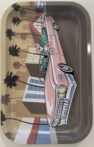 Favela420- Metal Rolling Tray Smoke Pink Panther 10" x 6.7" Large - Rolling Trays Accessories - Rolling Paper Tray (Smoke Pink Panther)