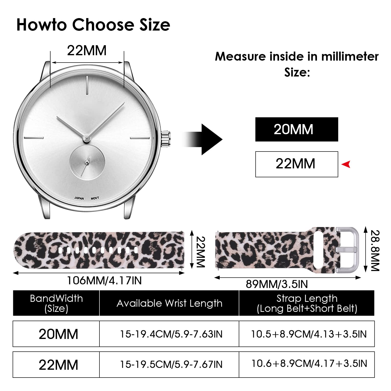 cobee Single-Sided Printed Sport Bands, Smart Watch Straps, Silicone Watch Strap Compatible with Smart Watch Sport Watch (22mm, Leopard Print)