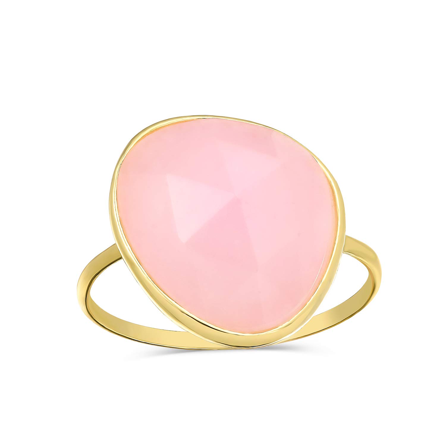 Bling Jewelry Boho Pink Multifaceted Simulated Statement Chalcedony Quartz Ring For Women 14K Gold Plated Sterling Silver 1MM Band