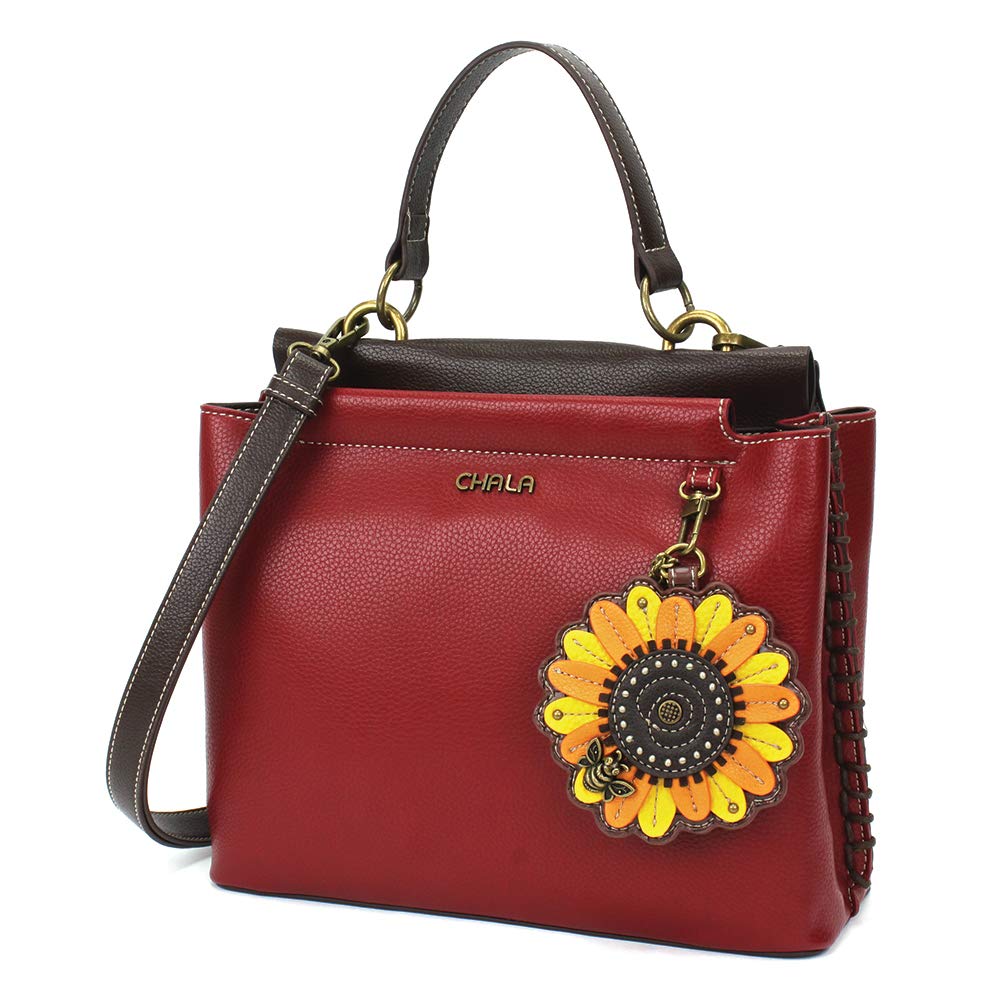 CHALA Charming Satchel with Adjustable Strap - Sunflower - Burgundy