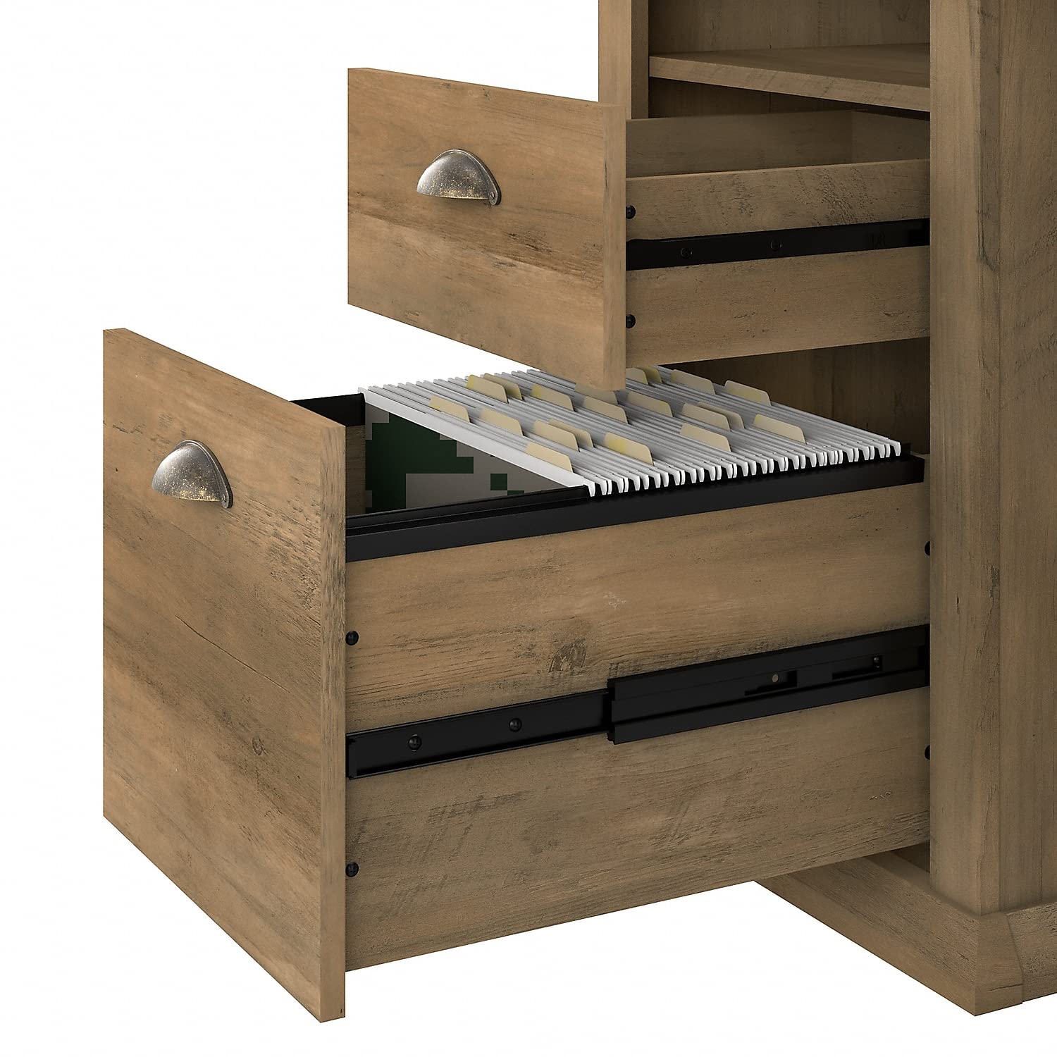 Bush Furniture Yorktown Home Office Desk with Lateral File Cabinet and 5 Shelf Bookcase, 50W, Reclaimed Pine