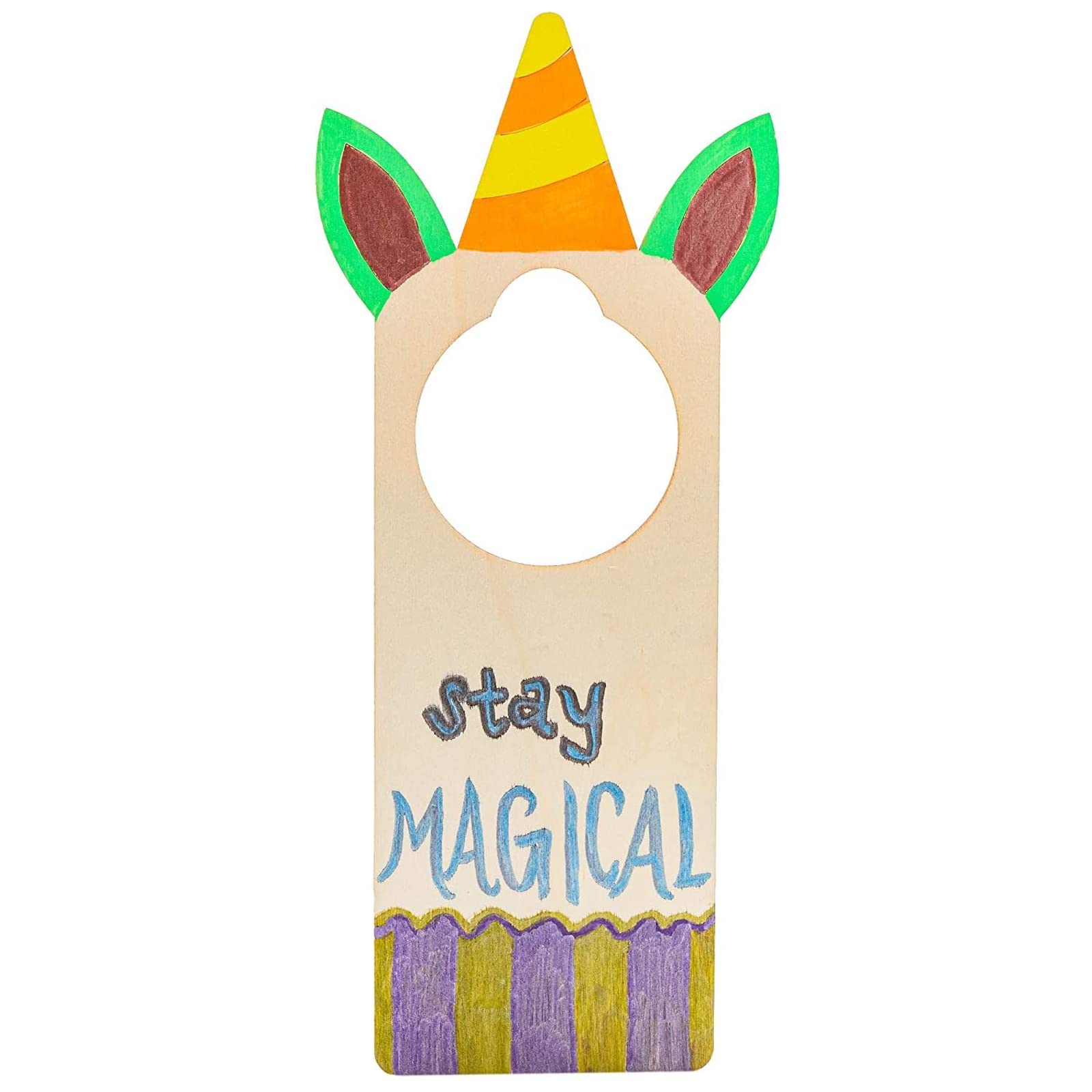 Blank Wooden Unicorn Door Knob Hanger (4.3 x 10 in, 12-Pack)