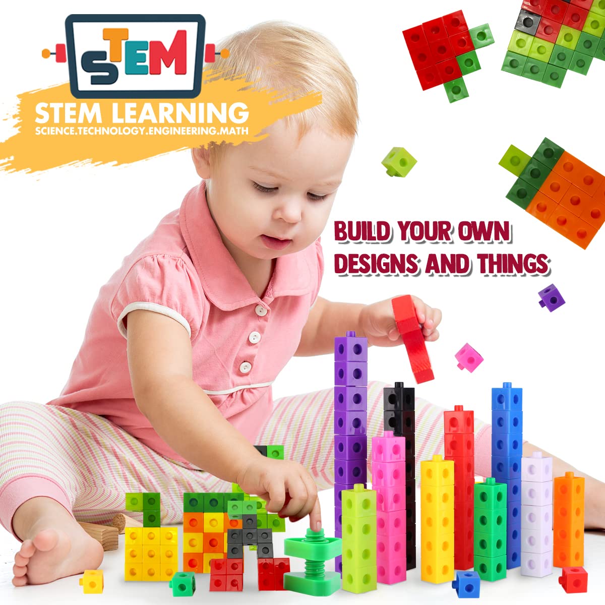 Math Number Blocks STEM Cubes Manipulatives Cubes - 100Pcs+ Math Games for Kids 6-8 Toys Number Blocks STEM Toy Supplies Construction Toy Gift for Preschool Kindergarten Learning Abacus Building