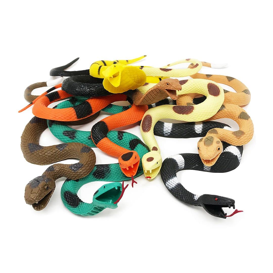Boley Giant Realistic Rubber Snakes - 8 Pack 18" Long Realistic Fake Snake Toy Set - Pack includes Python, Rattlesnake, Cobra - Prank Toys, Theater Props, and Party Favors - Rubber Snakes for Kids!
