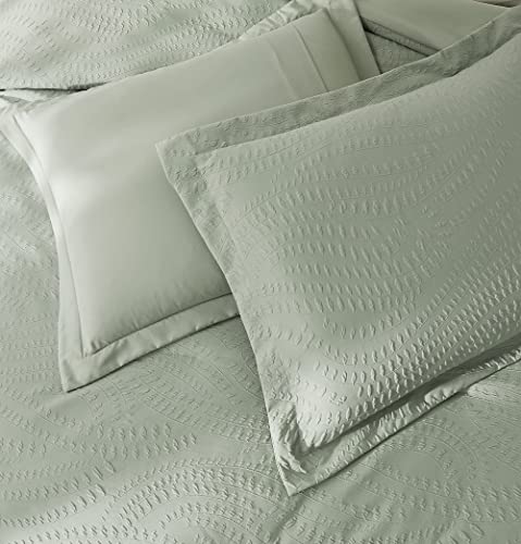 Geniospin Full Comforter Set, Bed in a Bag Sage Green Bedding Sets 7-Pieces, Botanical Pattern, All Season Comfortable Seersucker Bedding with Comforter, Sheets, Pillowcase & Shams(Full,80"x90")