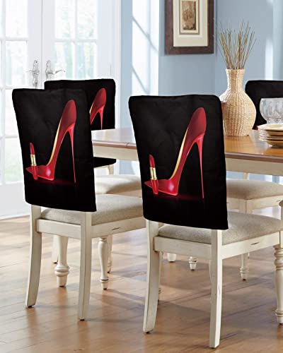 Maliyand Chair Back Cover, Red Lipstick High Heel Shose Black Chair Covers Removable Chair Protector Slipcover for Dining Room, Kitchen, Restaurant, Set of 6