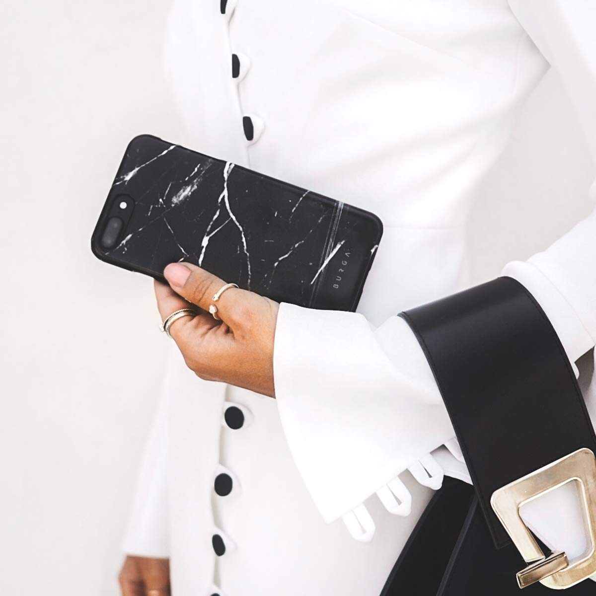 BURGA Phone Case Compatible with Samsung Galaxy A40 - Noir Origin Black Marble Cute Case for Girls Thin Design Durable Hard Plastic Protective Case
