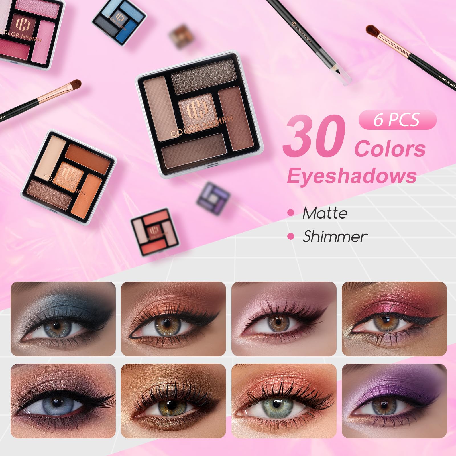 Color Nymph Beginner Makeup Kits For Teens With The Delicate Handbag Included Eyeshadow Palette Blushes Bronzer Highlighter Lipstick Brushes Mirror(Pink)