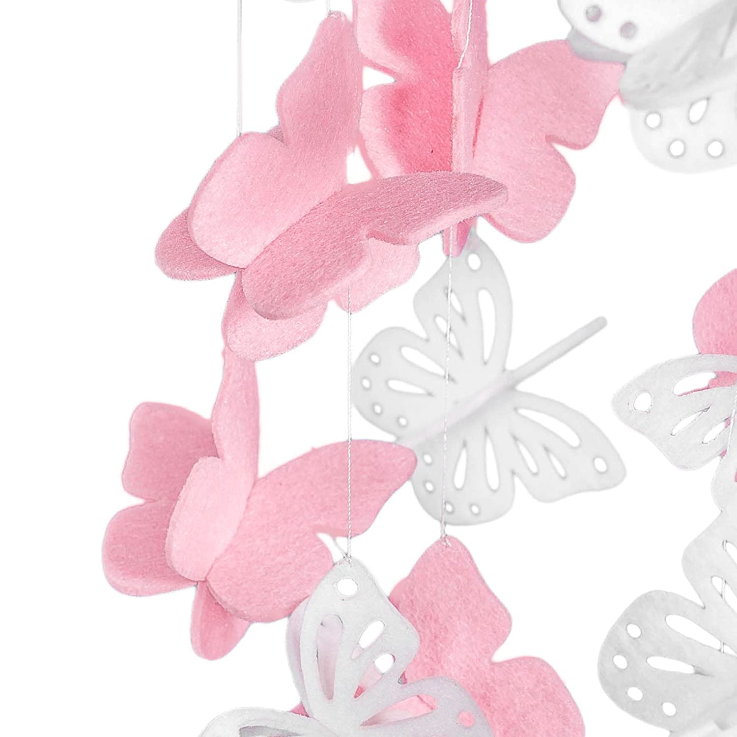 Just Joyer Baby Mobile for Crib Girl–Handmade with 45 Butterflies–Unique Toys Nursery Decor–Premium Felt Material with Wood Frame–Includes Butterfly Garland