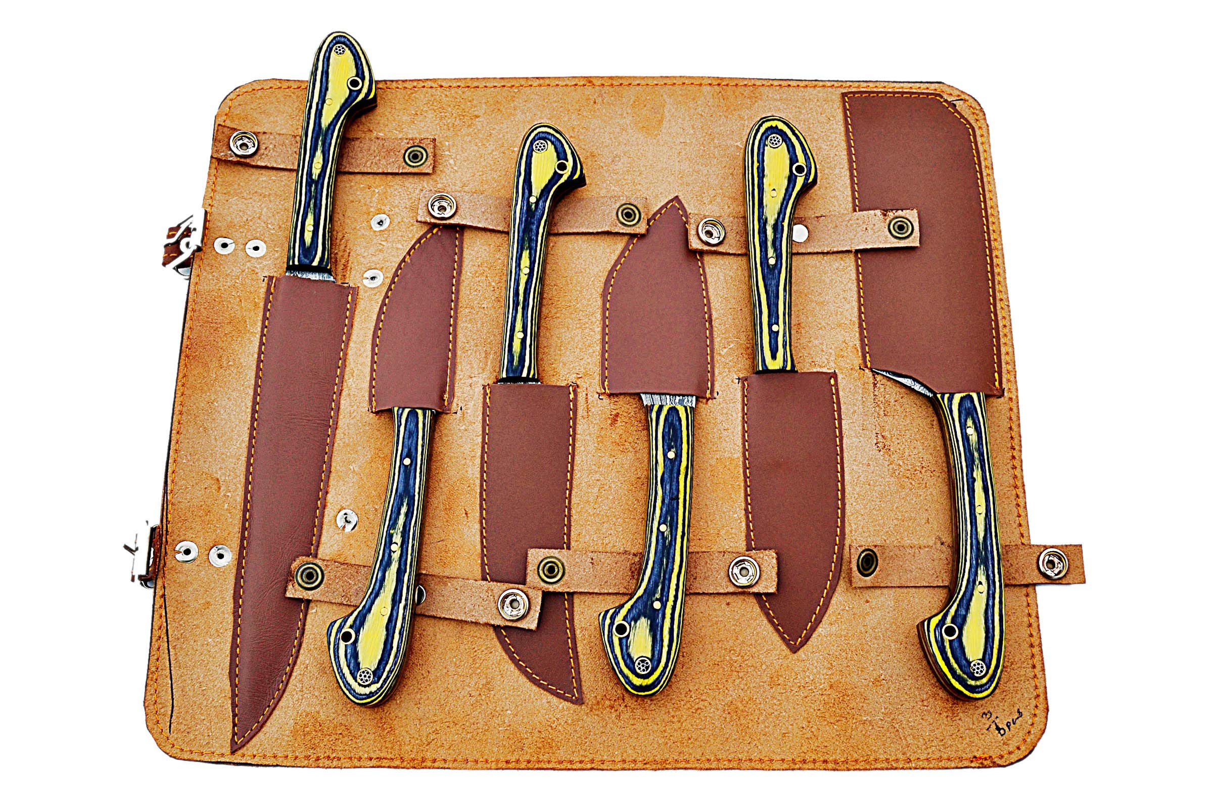 Custom Handmade Damascus Chef Knives Set/Kitchen Knives 6 Pieces Set SS-17321 (Yellow Resin) (Yellow ans Black)