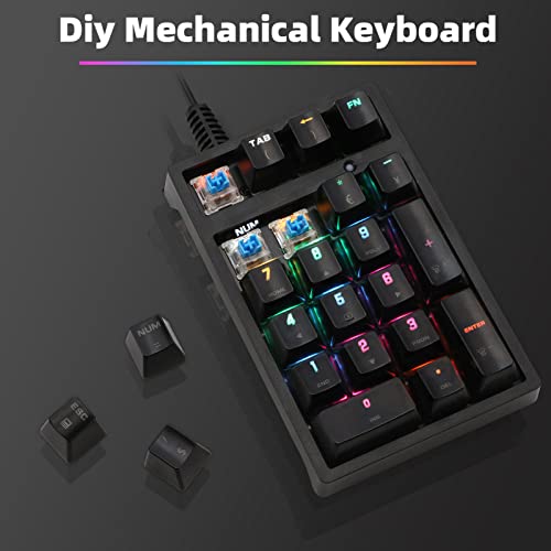 Color You Number Pad Keyboard, Mechanical Numpad Pad 21 Keys RGB Backlight Numeric Keypad with USB Number Pad for Laptop Notebook, Desktop, Surface Pro, PC Office, Travel, Home (Black)