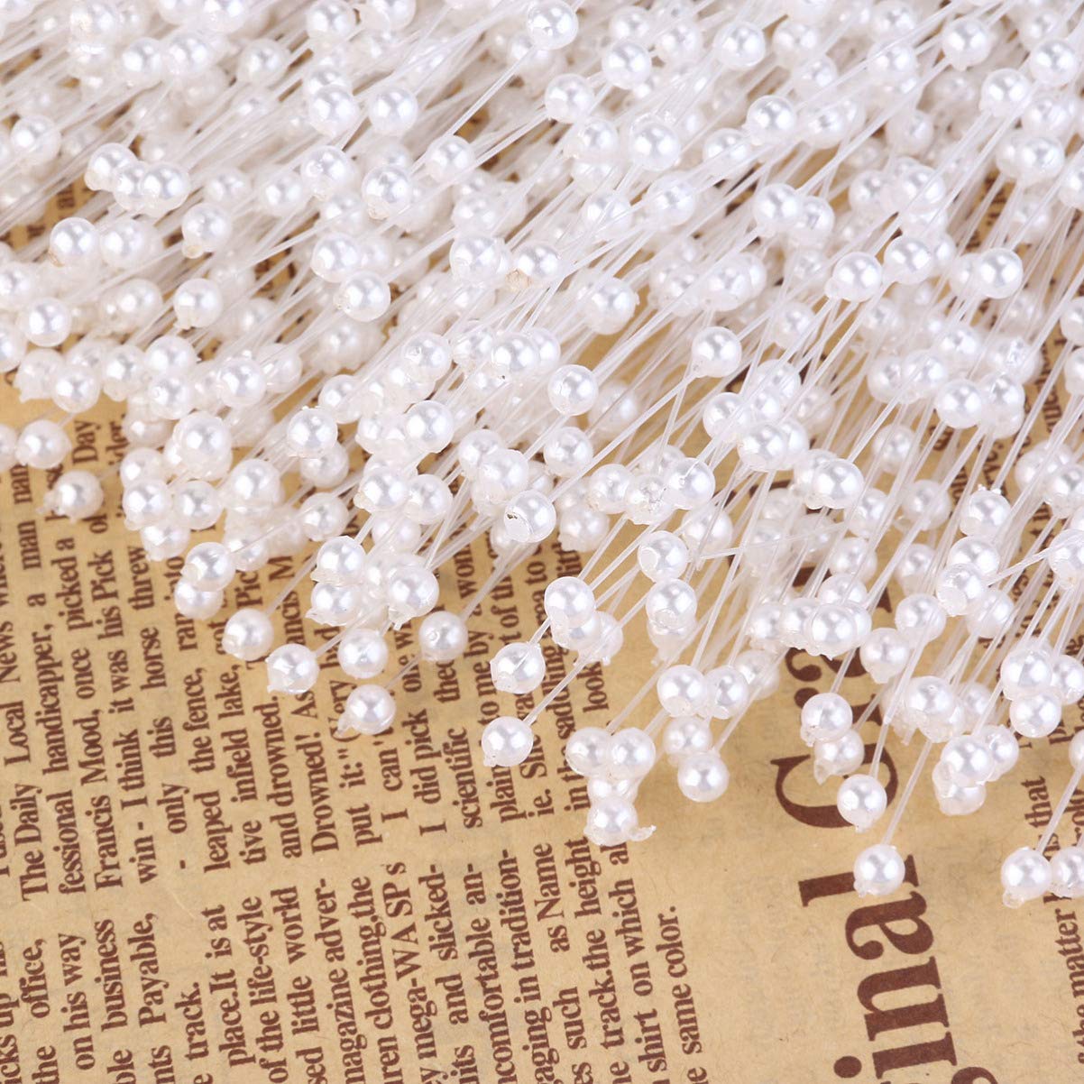 COHEALI Beaded Stems Wedding Decor 100pcs String Pearls Sticks Floral Bead Strands for Craft Bouquet Decoration DIY Home Party Wedding Easter Garland Table Centerpiece White Plants Decor