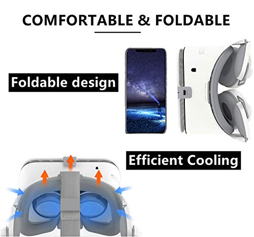 LONGLU VR Headset for iPhone & Android Phones, 3D Virtual Reality Wireless Bluetooth Glasses Goggles with Remote Controller for Play Game Watching Movie 4.7-6.2 inch Phone.