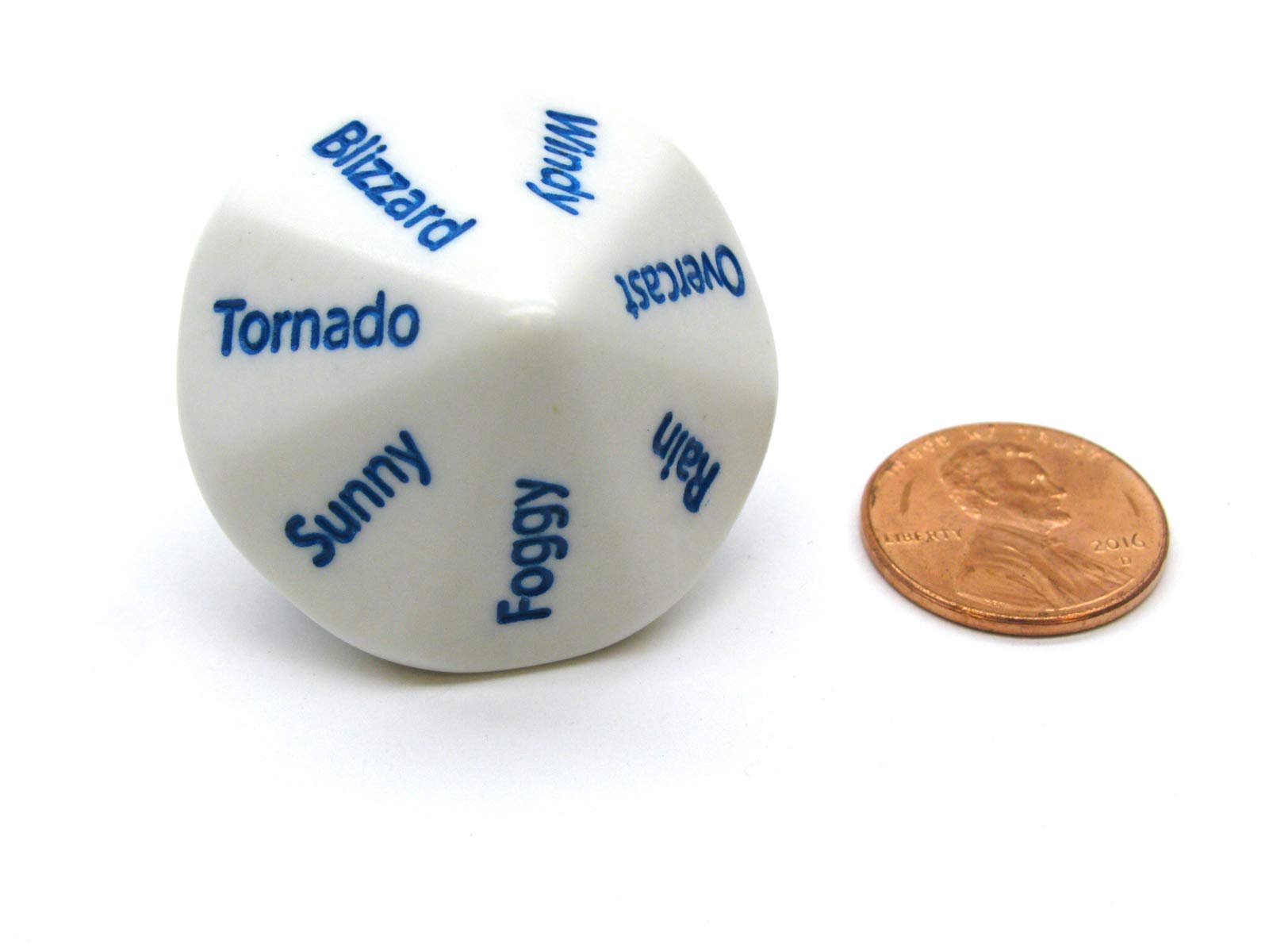 Liphontcta Koplow Games Weather Dice D14 26mm RPG D&D Setting Die, 1 Piece - White with Blue Words