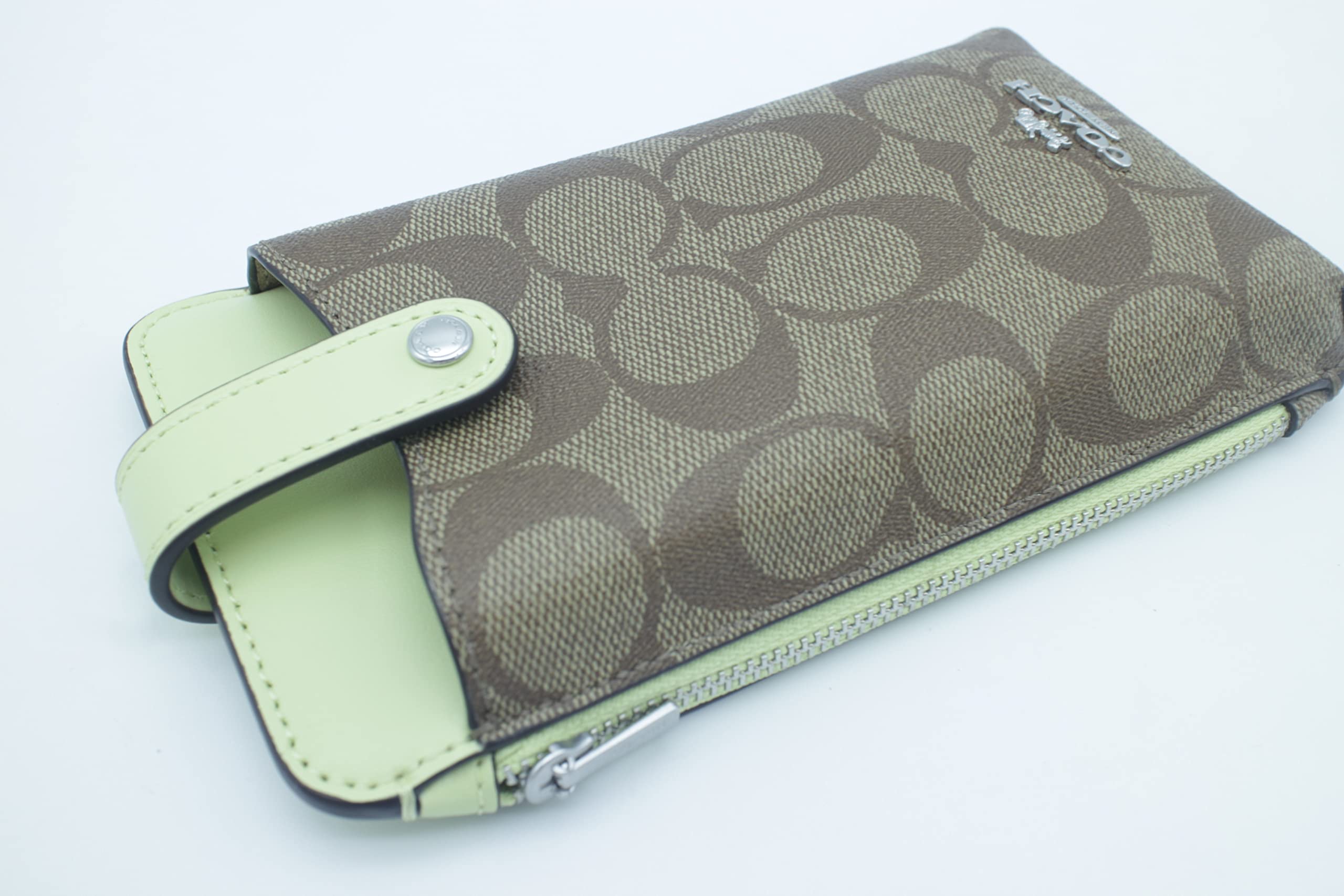 COACH Women's North/South Phone Crossbody (Signature Canvas - Khaki - Pale Lime)