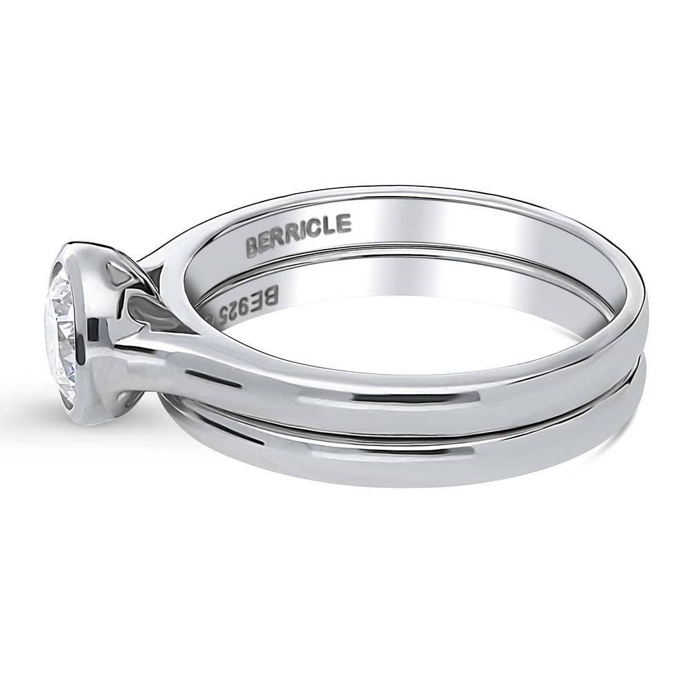 BERRICLE Sterling Silver Solitaire Wedding Engagement Rings 0.8 Carat Bezel Set Round Cubic Zirconia CZ Ring Set for Women, Rhodium Plated Size 4