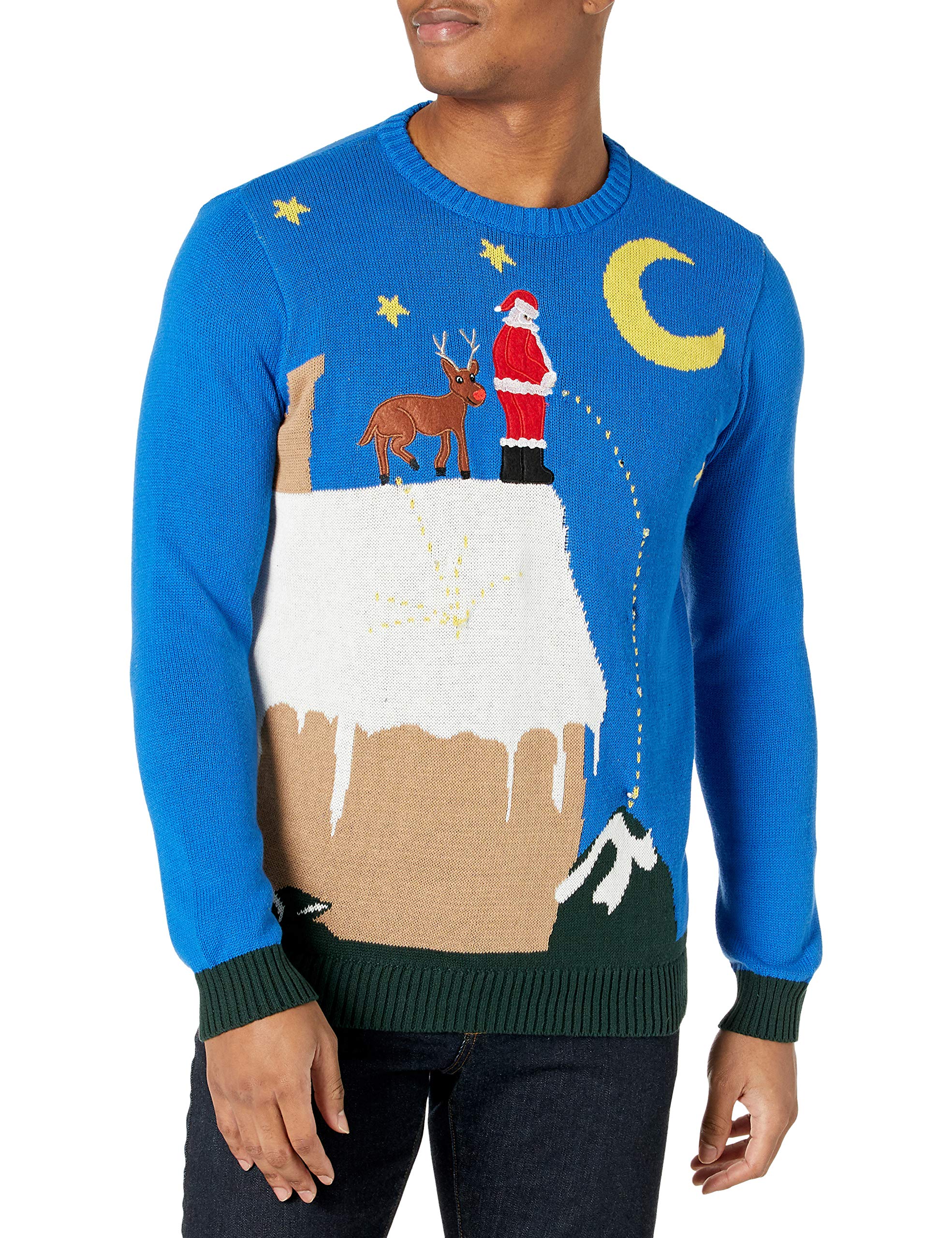Blizzard Bay Men's Shirtless Santa Ride Ugly Christmas Sweater, Light Blue/Grey, Large