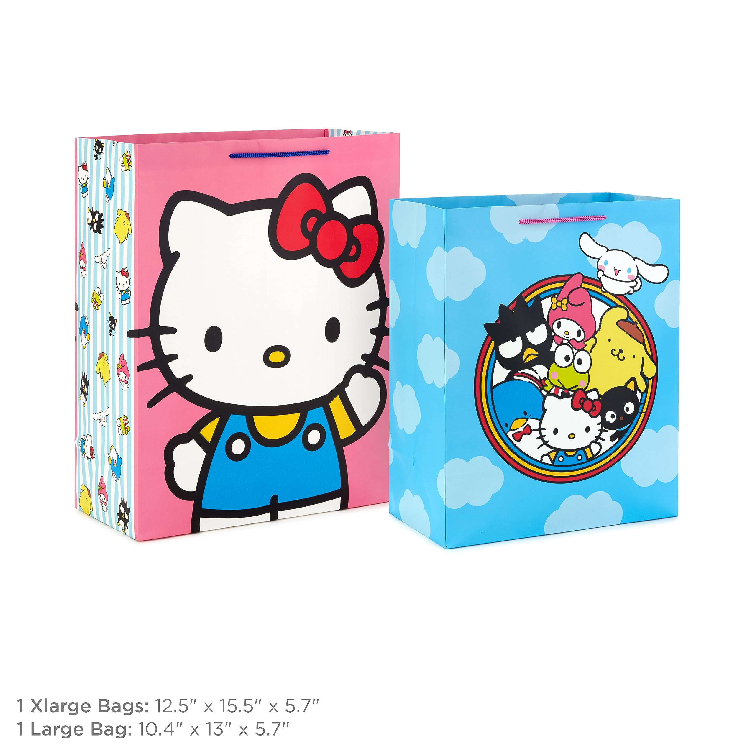 Hallmark Hello Kitty Gift Bag Bundle (2 Bags: 1 Large 13", 1 XL 15") for Birthdays, Back to School, Halloween