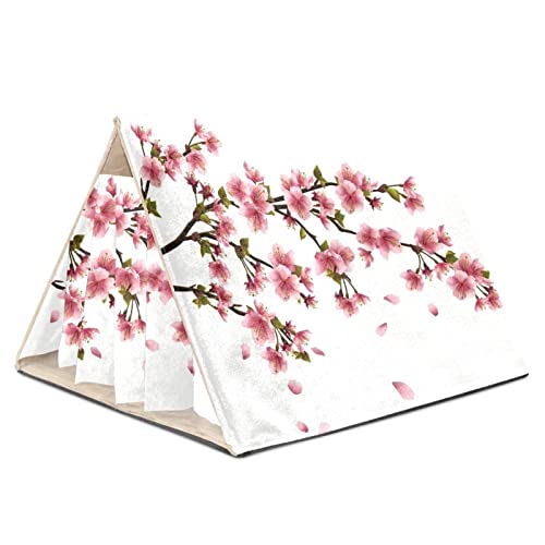 enheng Small Pet Hideout Sakura Flowers Hamster House Guinea Pig Playhouse for Dwarf Rabbits Hedgehogs Chinchillas