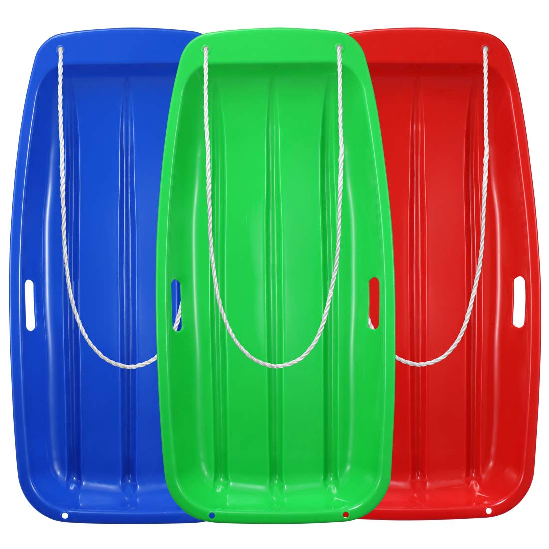 Boenoea Plastic Snow Sleds for Kids and Adult 35inch,Classic Toboggan Sled with Pulling Rope