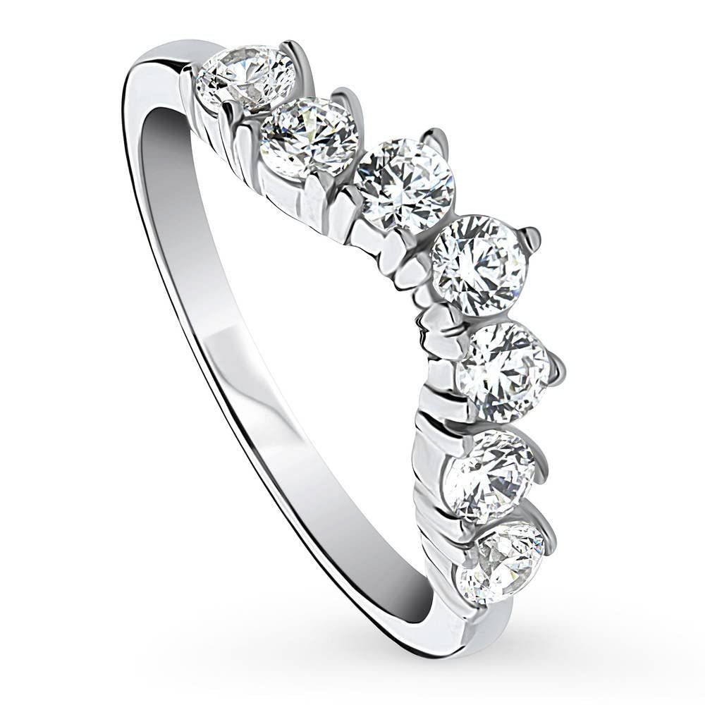 BERRICLE Sterling Silver 7-Stone Wedding Rings Cubic Zirconia CZ Wishbone Anniversary Curved Half Eternity Ring for Women, Rhodium Plated Size 5.5