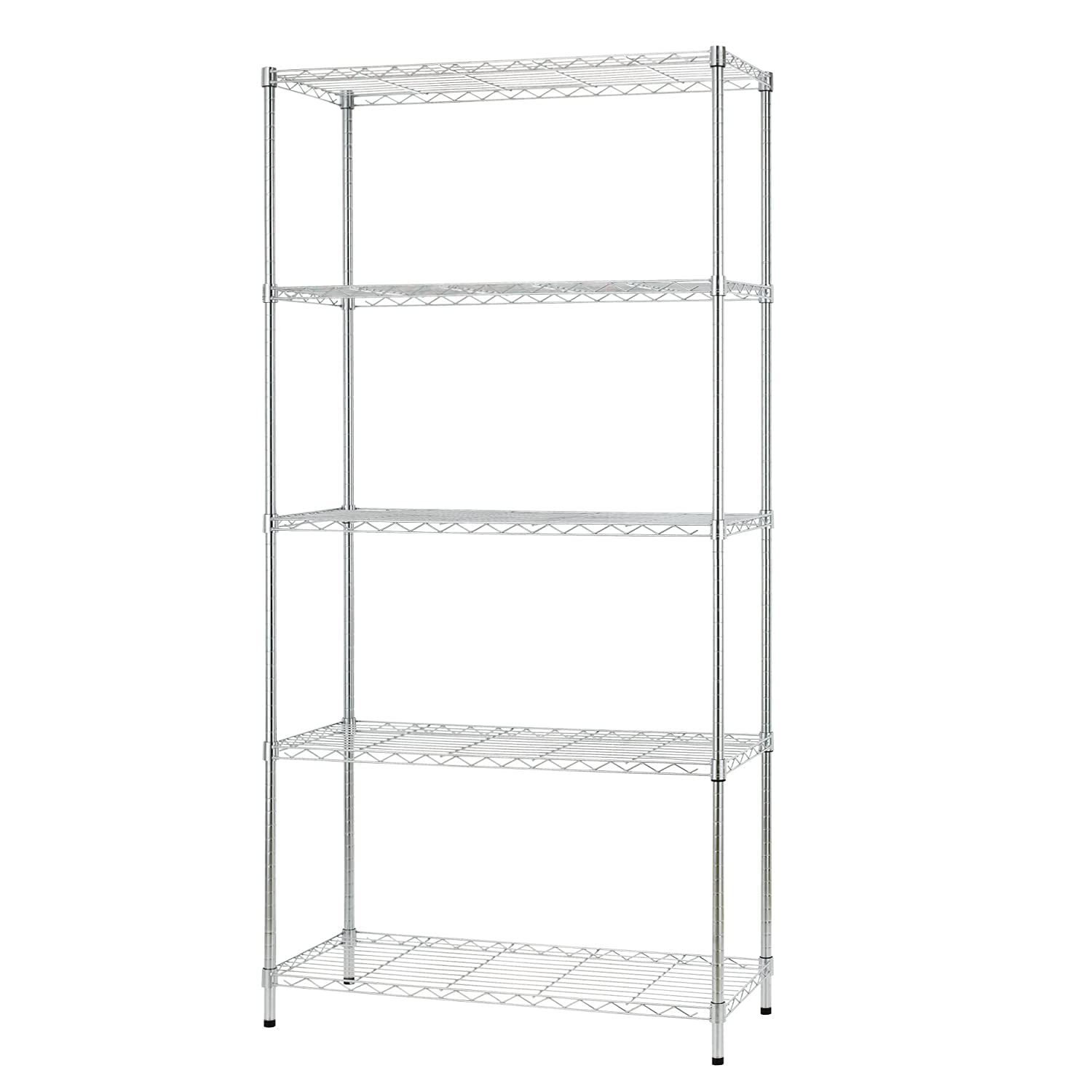 FDW 14" D×36" W×72" H Wire Shelving Unit Metal Shelf with 5 Tier Adjustable Layer Rack Commercial Strong Steel for Restaurant Garage Pantry Kitchen,Chrome