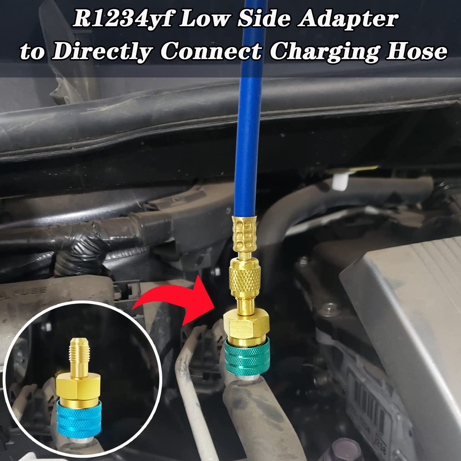 Boltigen R1234YF Low Side Quick Coupler,R1234YF to R134A AC Charging Hose Adapter Fitting Connector for Car Air-Conditioning