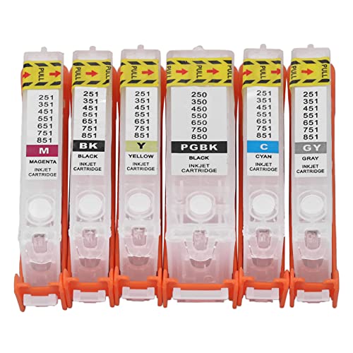 Cartridge Combo Pack, Ink Cartridge Set Reusable 6PCS Clear Printing for Replacement (550-551)