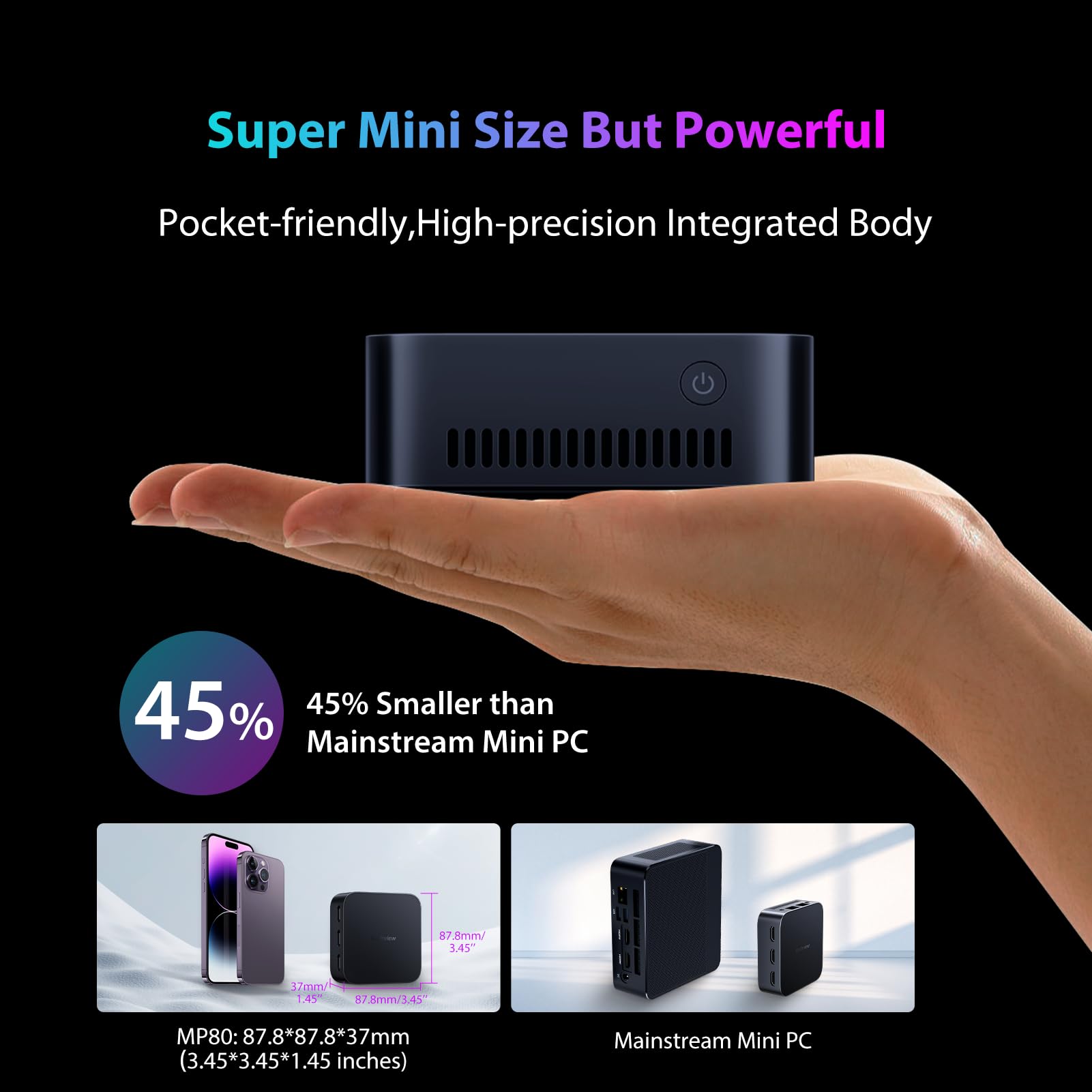 Blackview MP80 Mini PC Intel 12th N97(up to 3.6 GHz), 16GB LPDDR5 512GB M.2 SSD Mini Desktop Computers Win 11, Support Dual LAN, 3 HDMI, 2.4/5G WiFi, 4K UHD
