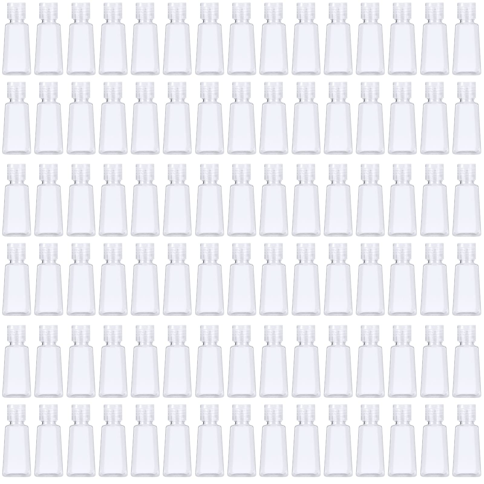 JAPCHET 100 PCS 1 oz Clear Plastic Travel Bottles with Flip Cap, Travel Size Refillable Flip Top Bottles, Small Portable Flip Cap Containers for Liquid, Lotion, Essential Oils, Shampoo and Toiletries