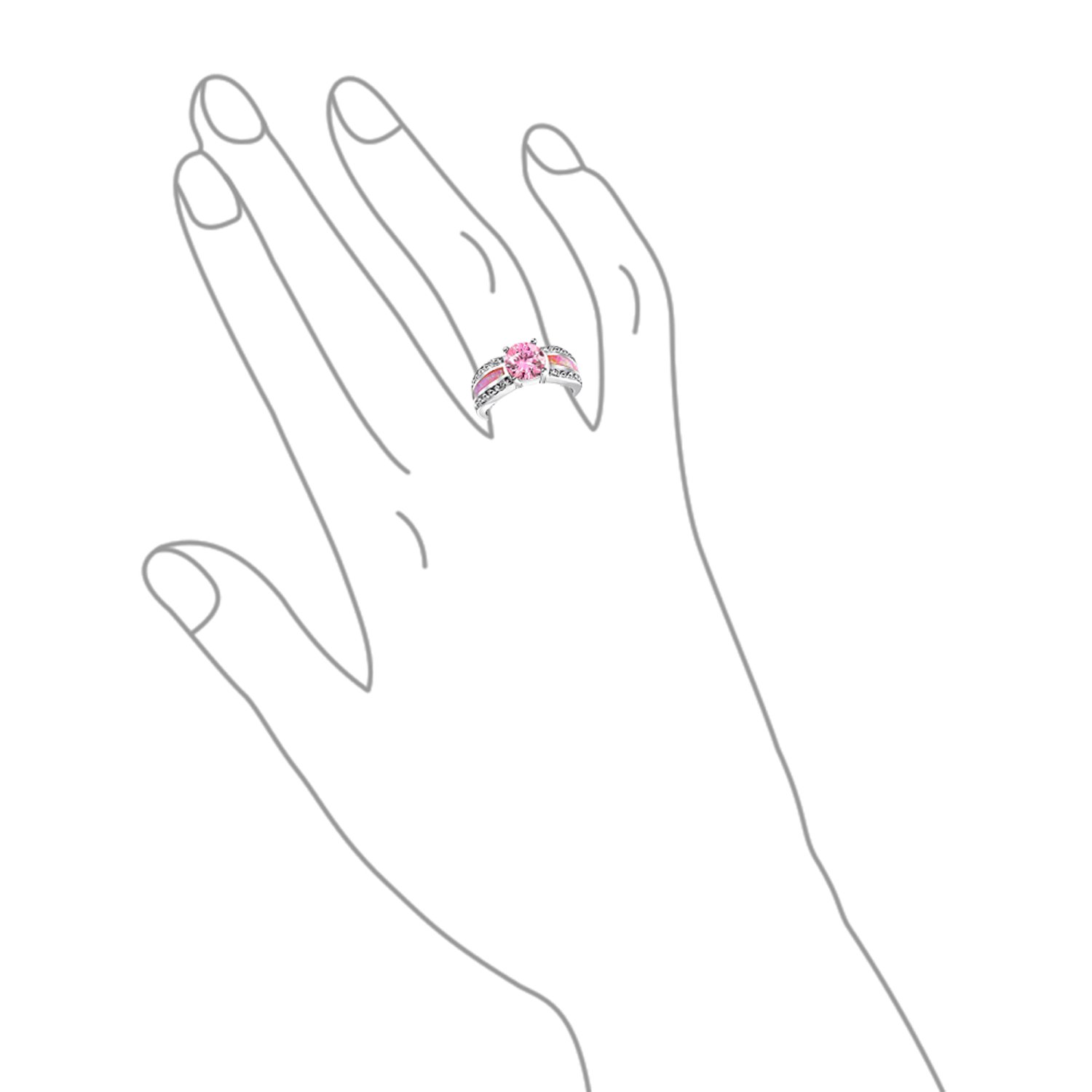 Bling Jewelry Personalize Unique Pink AAA CZ Round Brilliant Cut Solitaire Engagement Ring For Women .925 Sterling Silver Created Opal Inlay Wide Band Customizable