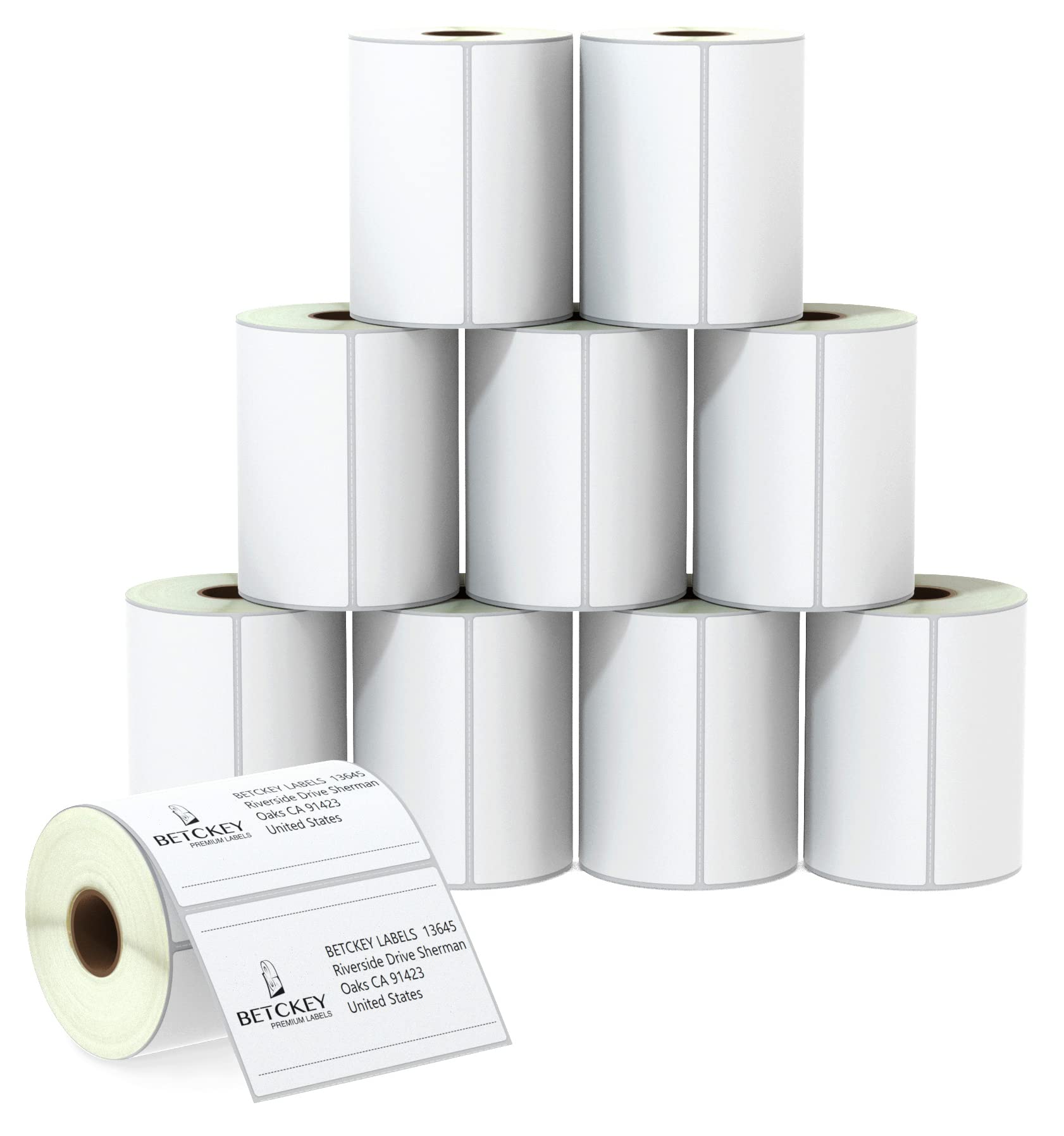 BETCKEY - 4" x 2.5" (102 mm x 64 mm) Shipping & Multipurpose Labels Compatible with Zebra & Rollo Label Printer,Premium Adhesive & Perforated [10 Rolls, 6200 Labels]