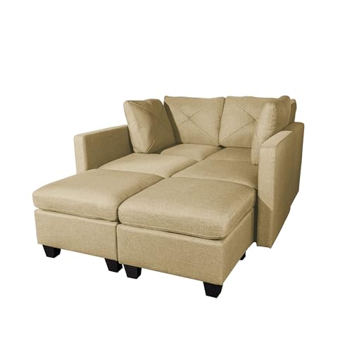 Casa Andrea Milano Modular Sectional Sofa, Linen Fabric Convertible U Shaped Couch with Storage, 6 Seat Modular Sectionals Sofa Couch with Chaise for Living Room