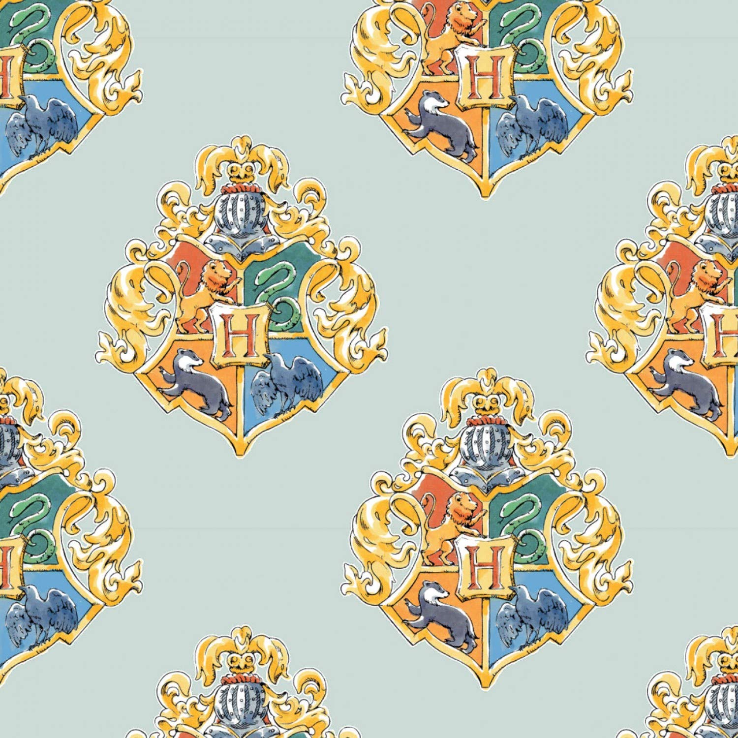 Harry Potter Wizarding World Watercolor Crest Light Blue Premium Quality 100% Cotton Fabric by The Yard.