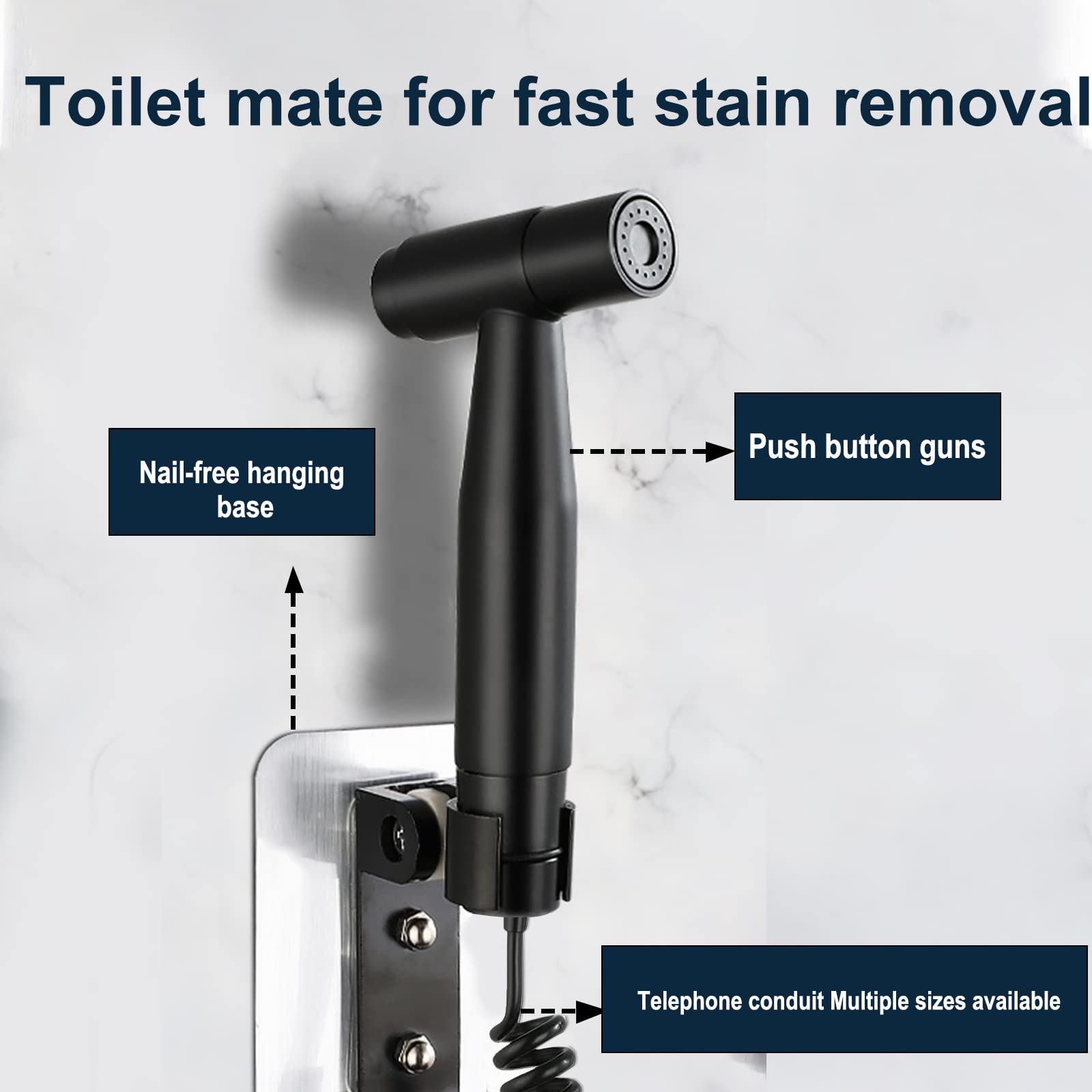 Hand Bidet Sprayer - With tank hook and flexible 122 inch shower hose, retractable, for water hygiene, toilet, bidet, spray gun, bathroom (black).