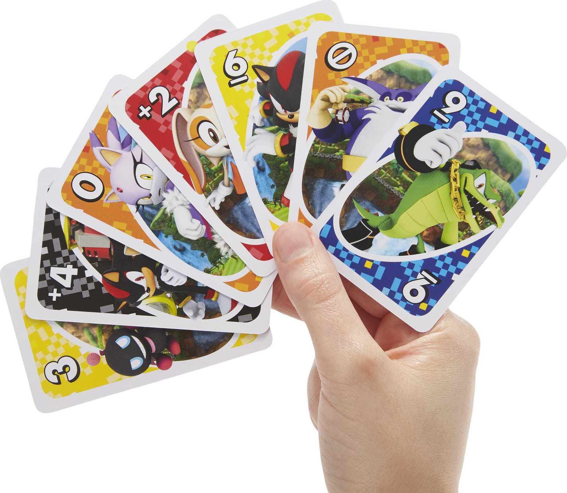 Mattel Games UNO Sonic The Hedgehog Card Game for Kids & Family, Themed Deck & Special Rule, 2-10 Players