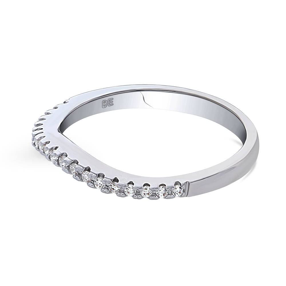 BERRICLE Sterling Silver Wedding Rings Cubic Zirconia CZ Curved Half Eternity Ring for Women, Rhodium Plated Size 7