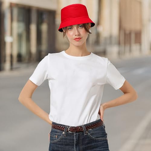 Men Women Unisex Cotton Bucket Hat 100% Cotton Packable for Travel Fishing Hunting Summer Camp (L/XL, Red)