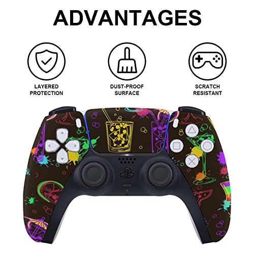 Colorful Cocktails Full Protective Skin Cover Design Wrap Decal Sticker Compatible with PS5 Digital Edition Console and Controller