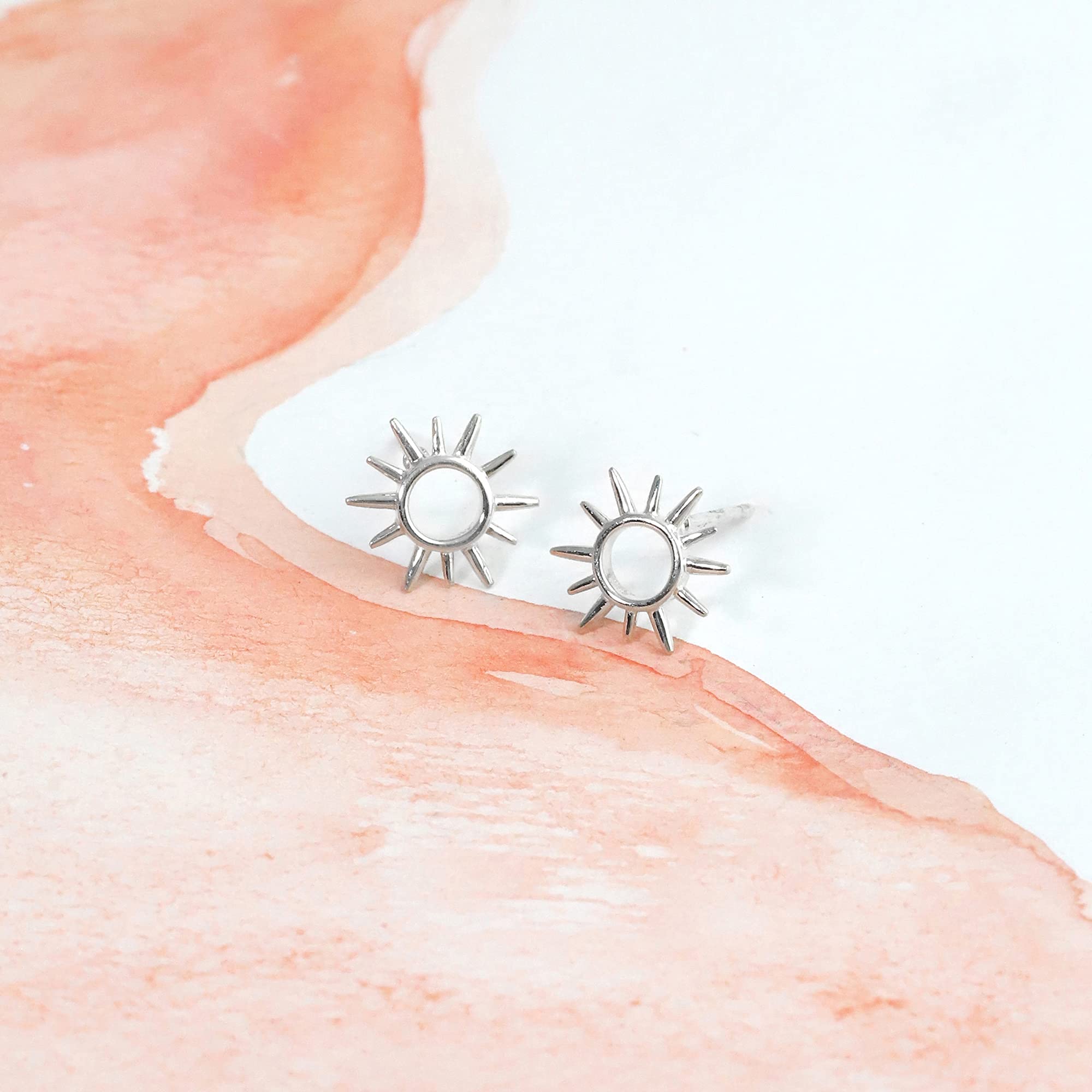 Boma Jewelry Sterling Silver Sunburst Sun Open Circle Stud Earrings