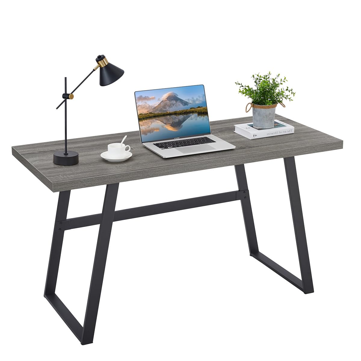 BON AUGURE Computer Desk, Modern Simple Wood Home Office Desk, Wood and Metal PC Writing Workstation, Industrial Sturdy Home Office Desks (55 Inch, Rustic Brown)
