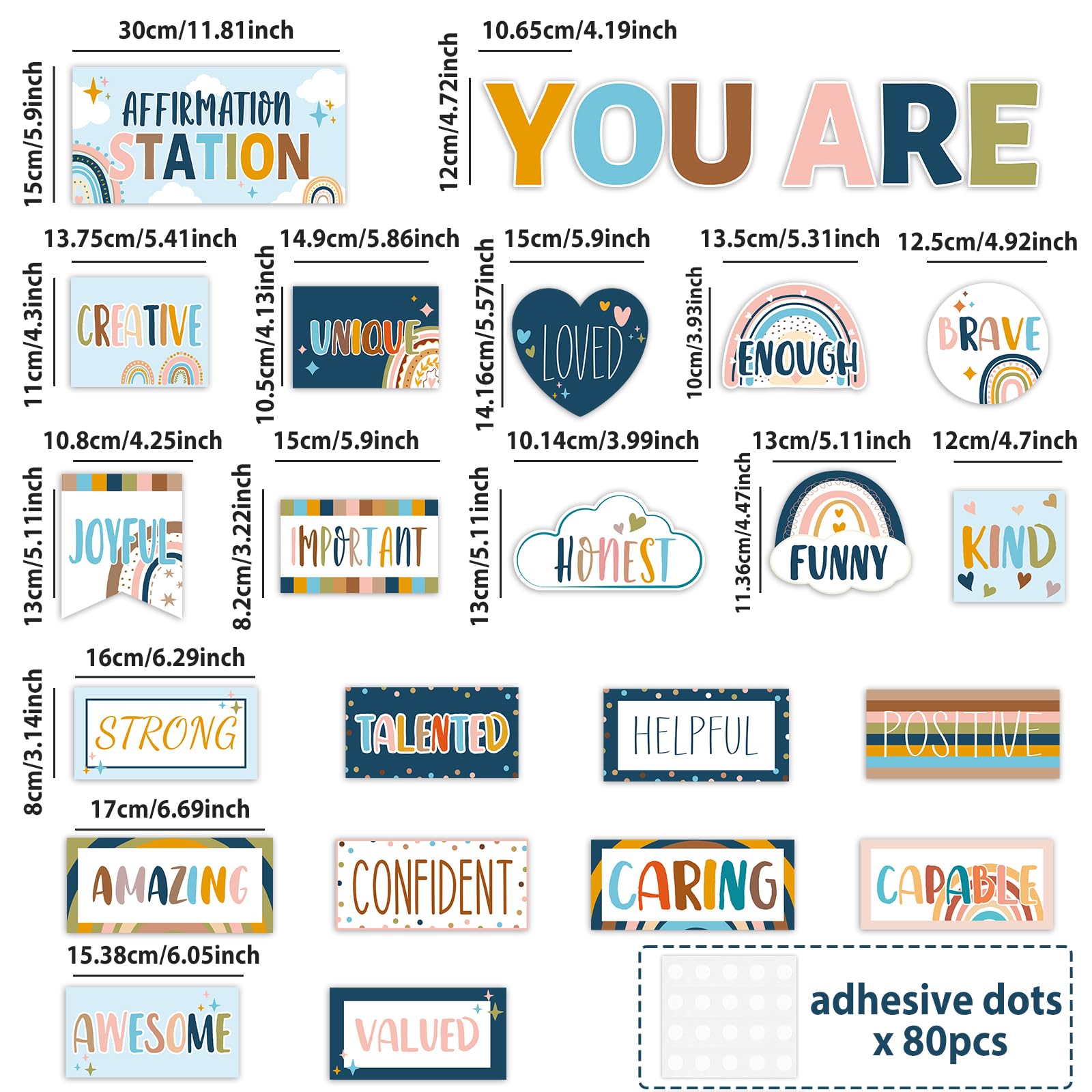 Boho Affirmation Station Bulletin Board Set Rainbow Bulletin Board for Classroom Decor Hippie Motivational Posters Positive Affirmations Accents Cutouts for Teachers School Chart Wall Supplies
